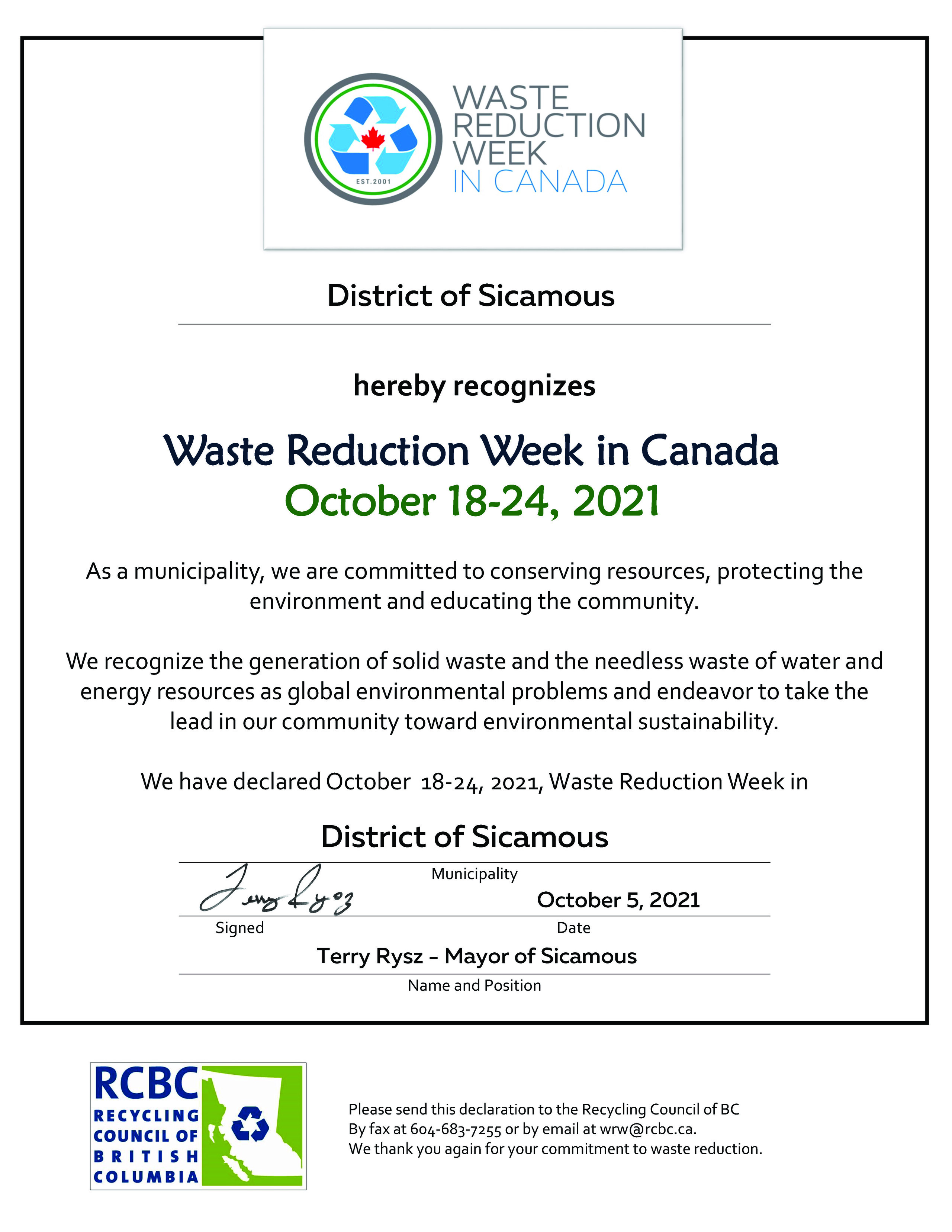 Council declares October 18-24, 2021 Waste Reduction Week: News ... Council declares October 18-24, 2021 Waste Reduction Week: News ...